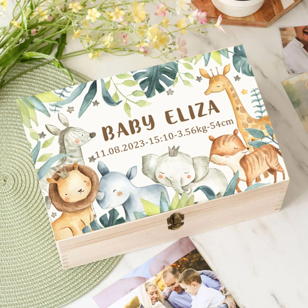 Gepersonaliseerde-Baby-Memory-Box-Custom-Bos-Dier-Houten-Kist ...