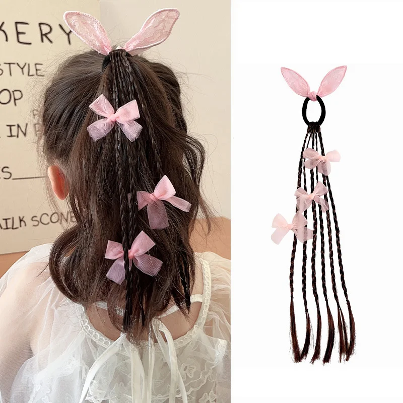 1PC-Girls-Bow-Rabbit-Ears-Wigs-Ponytail-Headbands-Rubber-Bands-Hair ...