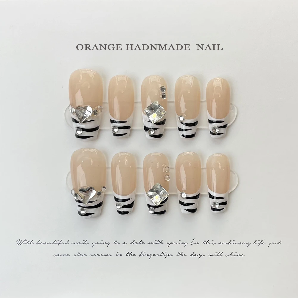Handmade Glitter Fake Nails With Design Full Cover Wearable Artificial ...