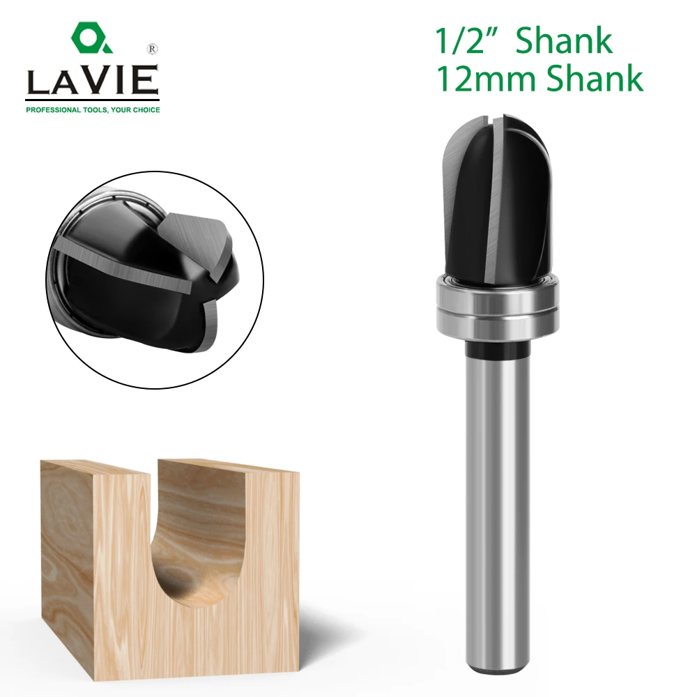 12mm 1/2" Shank 3 Edge Long Blade Round Nose Bit With Bearing Slotting ...
