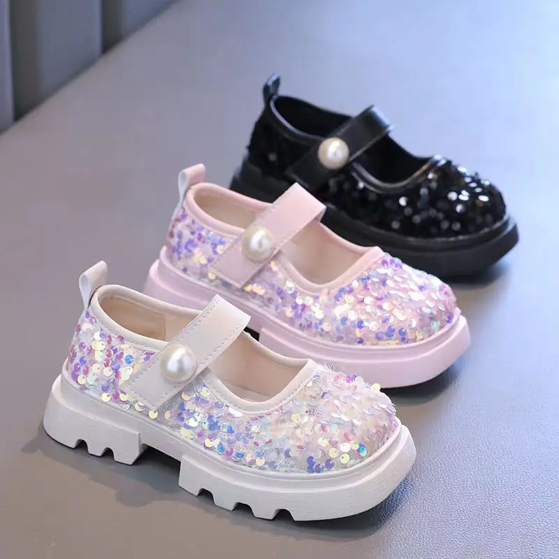 Spring-New-Girl-Leather-Shoes-2024-Children-s-Sequin-Princess-Style ...