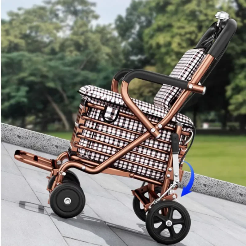 For Elderly Assisted Mobility Shopping Cart Foldable Trolley Dual Brake ...