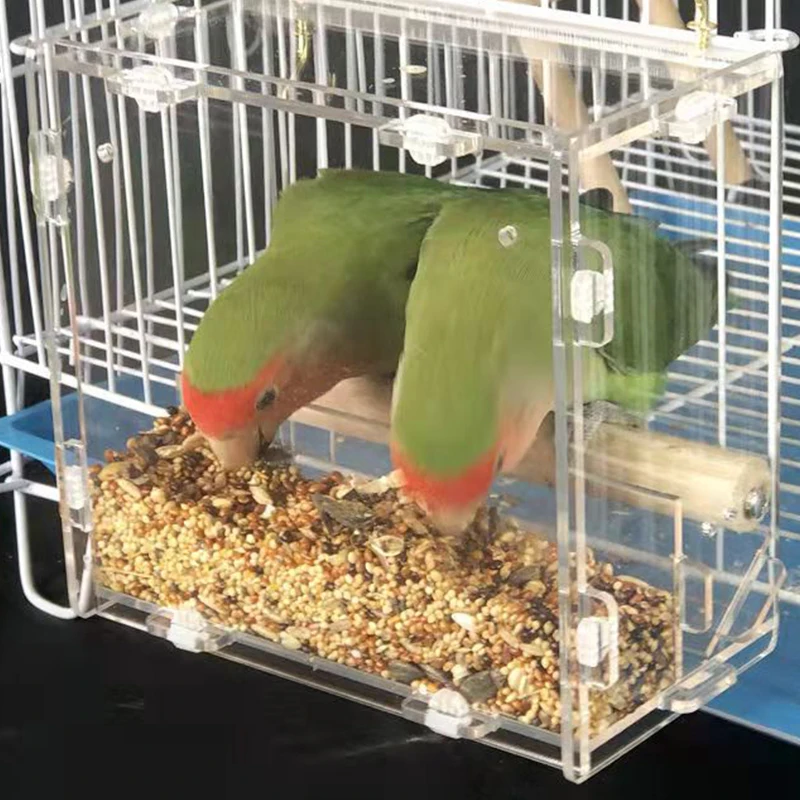 Acrylic-Parrot-Spill-Proof-Feed-Box-Bird-Food-Box-Container-Bite ...