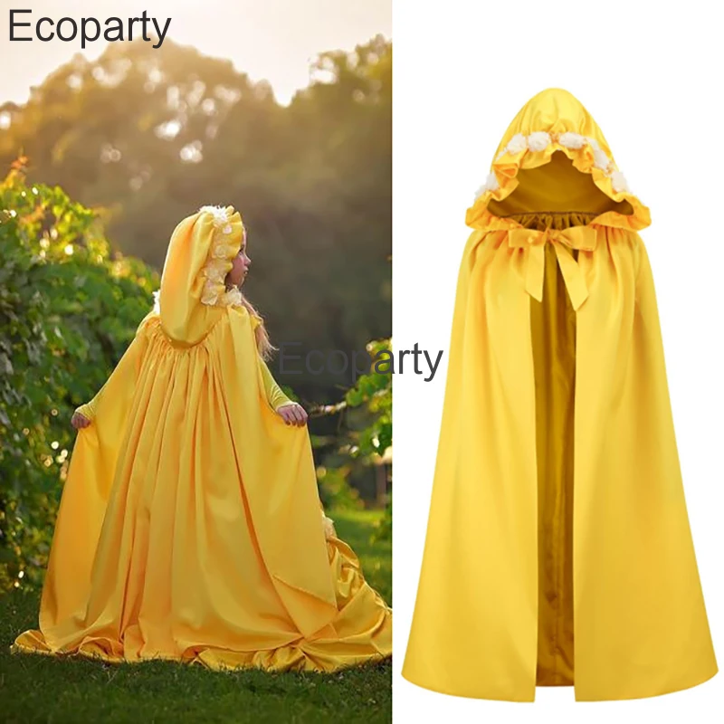Halloween Girls Belle Princess Cosplay Cloak Lovely Yellow Hooded ...