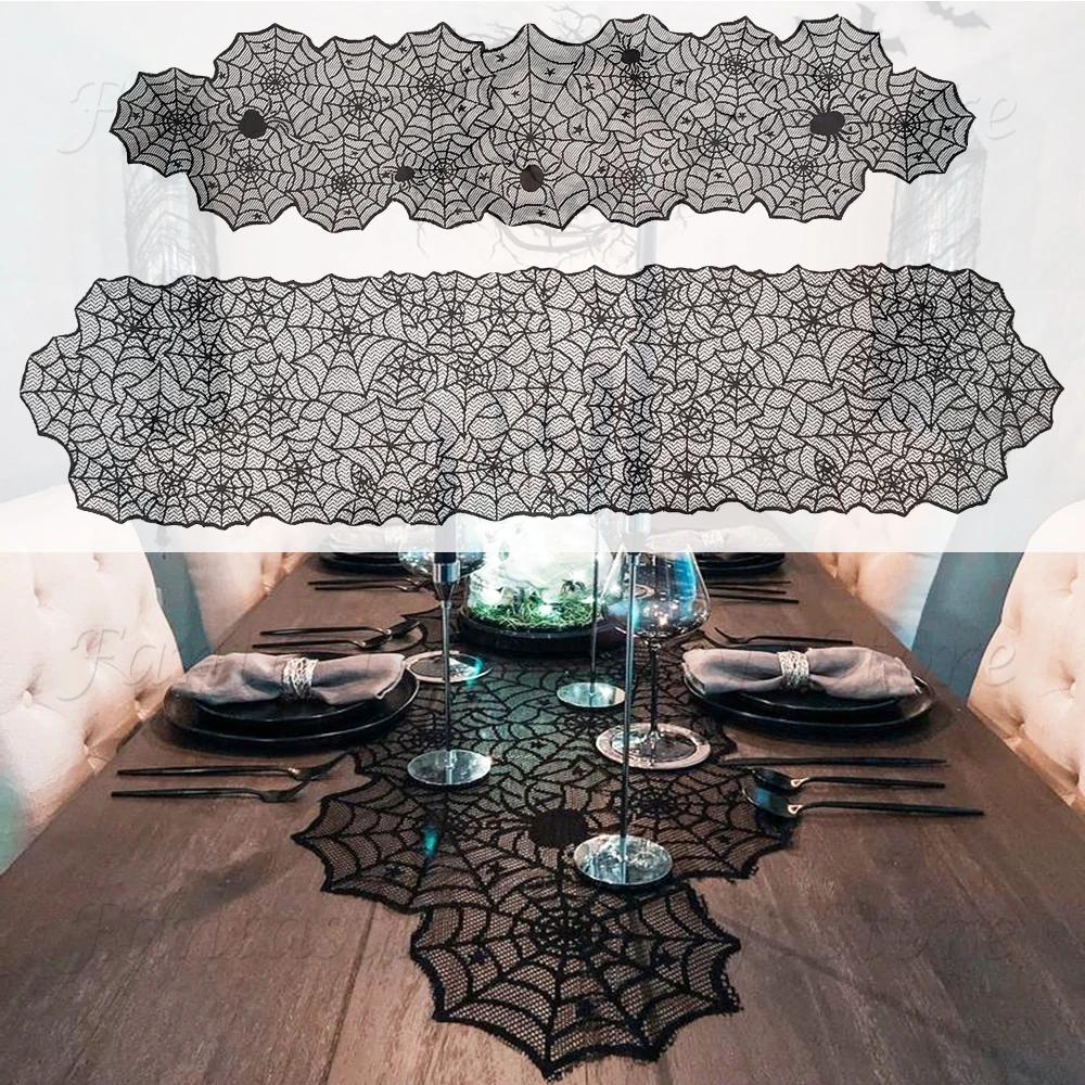 Black Lace Spider Web Table Runners Halloween Table Runner Dinner Table ...