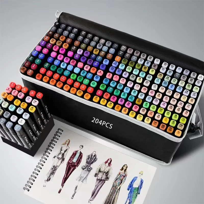 168/204/262pcs Art Marker Set, Watercolor Brush Pens For Students, Dual Tip Oil-Based Markers ...