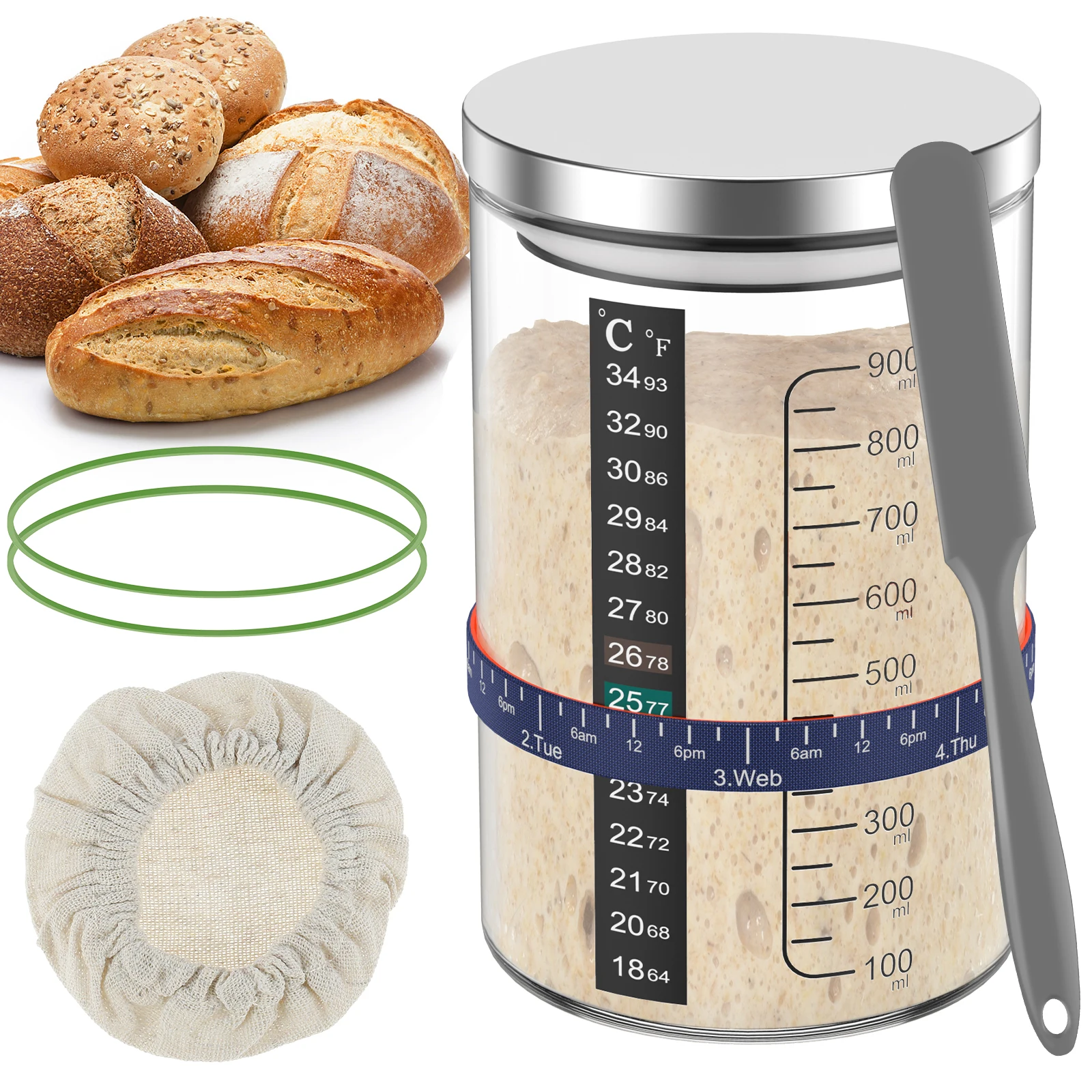 Kit-de-tarros-de-arranque-de-masa-recipiente-de-vidrio-transparente ...