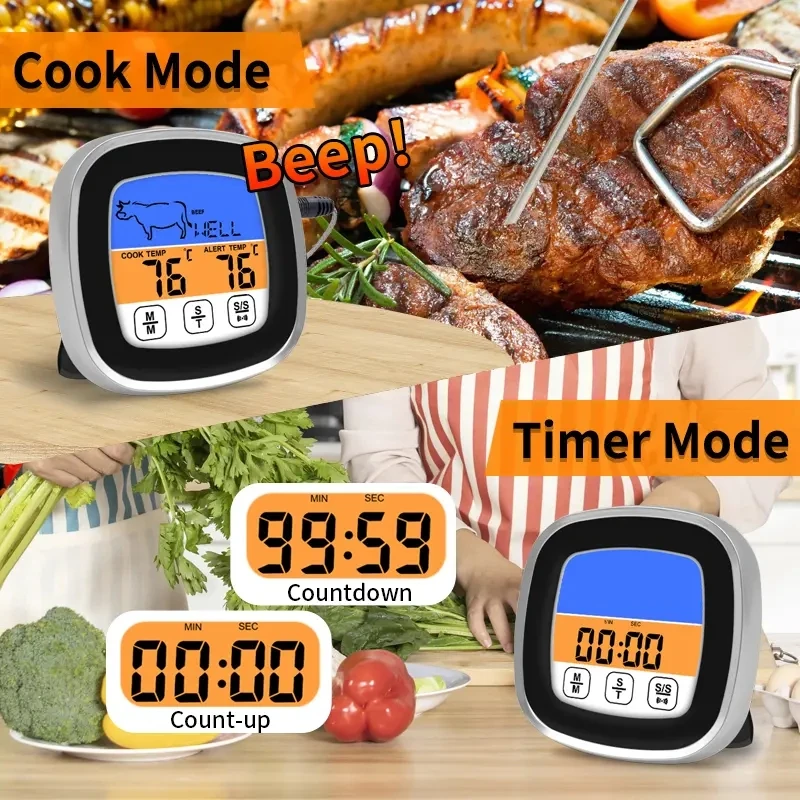 Dual Probe Meat Thermometer with Touch Screen Backlight, 8 CookingModes ...