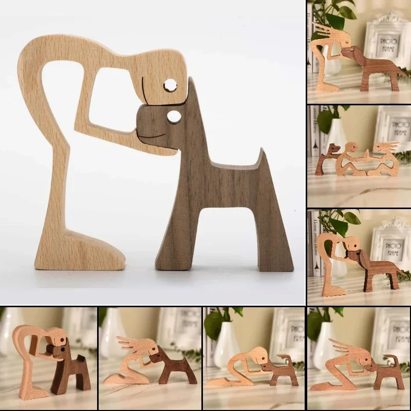 Family-Wood-Dog-Craft-Figurine-Desktop-Table-Ornament-Home-Office ...