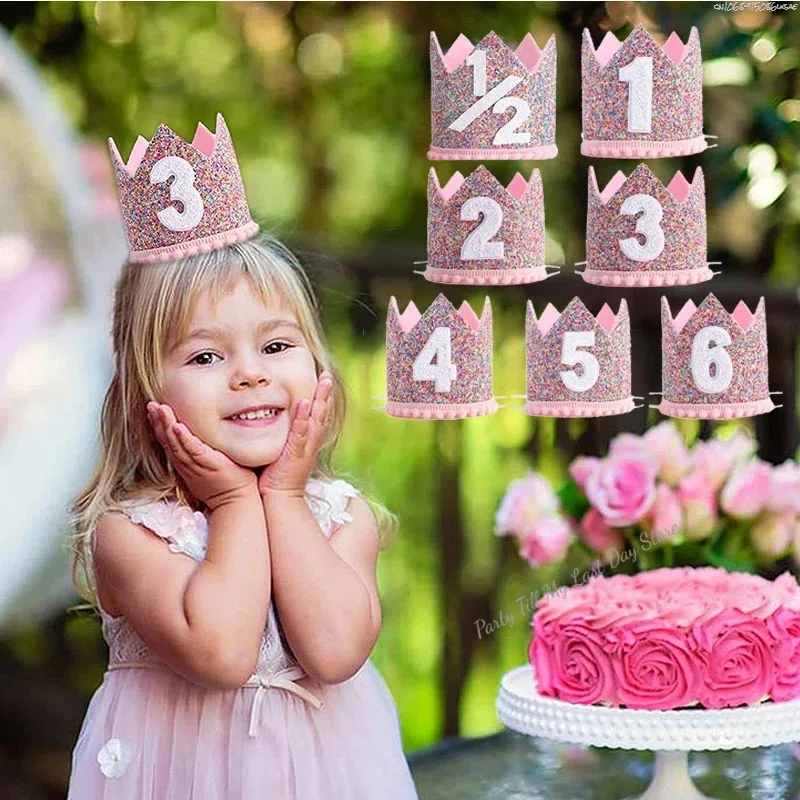 1-Jaar-Oude-Baby-Verjaardagsfeestje-Roze-Kroon-Een-Eerste-1e-Kleur ...