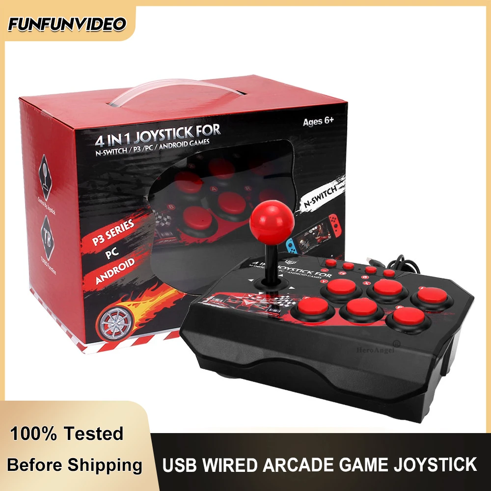 4 IN 1 Retro Arcade Game Joystick Station USB Wired TURBO Fighting Rocker Controller for NS ...