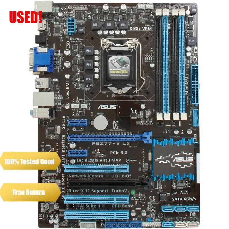 Used Asus Motherboard P8z77-v Lx Lga 1155 Ddr3 I3 I5 22/32nm Cpu Usb3.0 32gb Sata3 Vga Hdmi ...