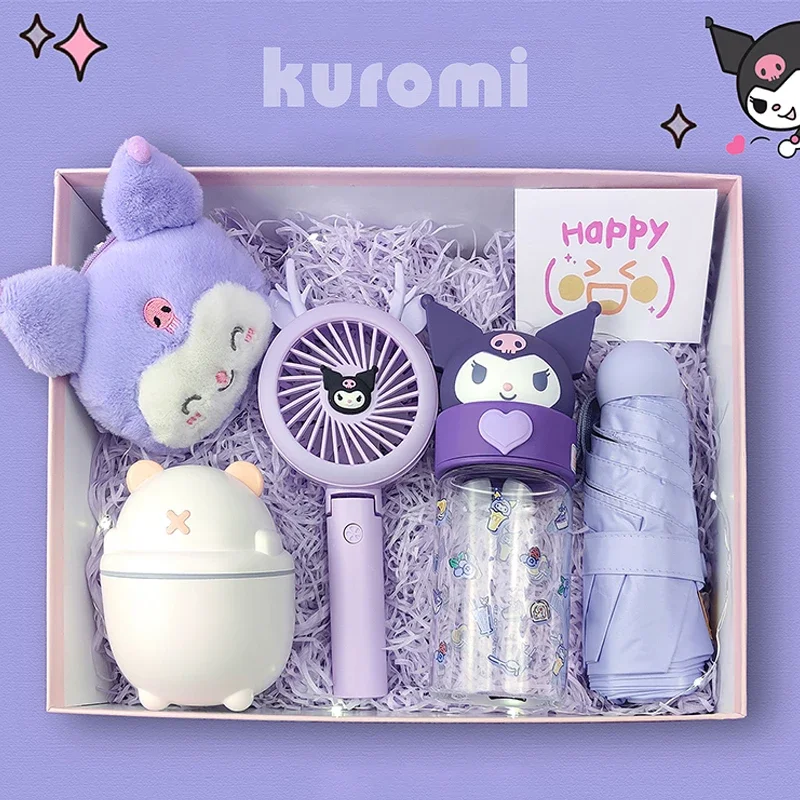 Sanrio-Cinnamoroll-Kuromi-Water-Cup-Umbrella-Handheld-Fan-Gift-Box-New ...