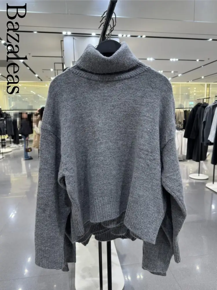 2024-Store-Traf-Official-Knit-Pullover-Elegant-Grey-Turtleneck-Women-s ...
