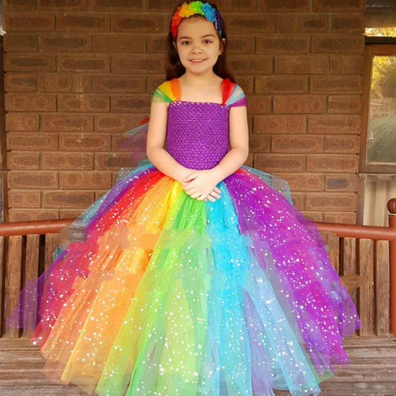 Dresses Costumes Kids Tutu Dress | Girl Rainbow Tulle Tutu Dress ...