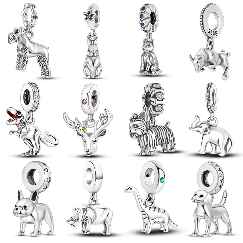 925 Prata Animal Encantos Beads, Elk Tyrannosaurus Rex, Fits Original ...