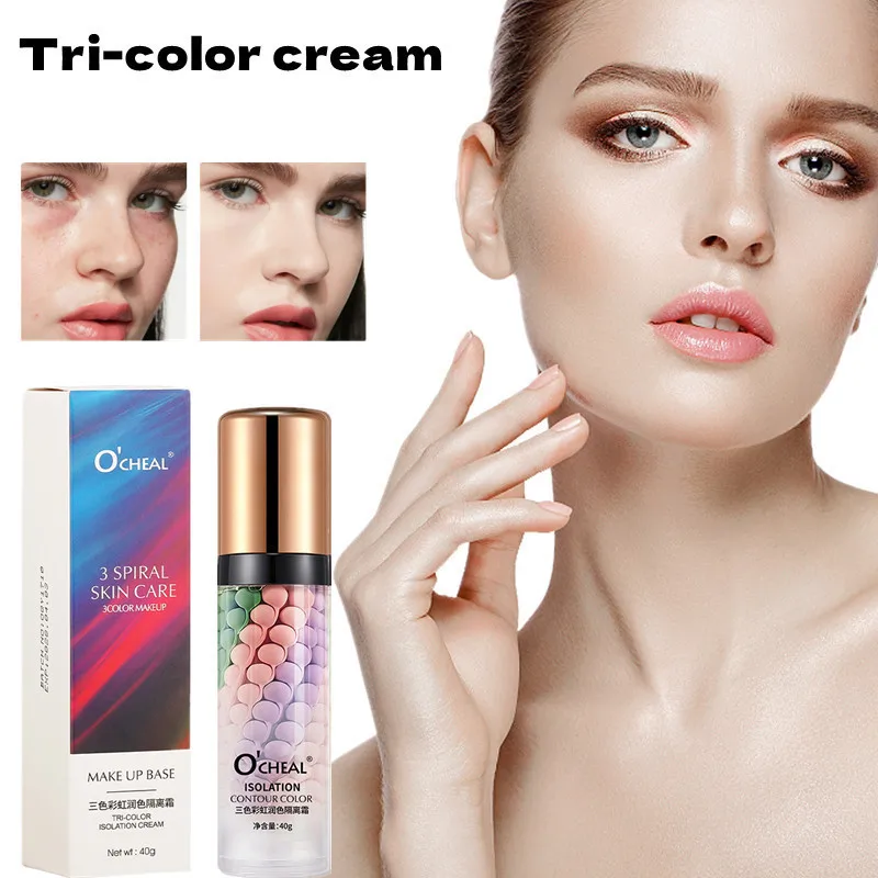 Face Makeup Primer Tri-color Cream Contour Color Isolation Waterproof ...