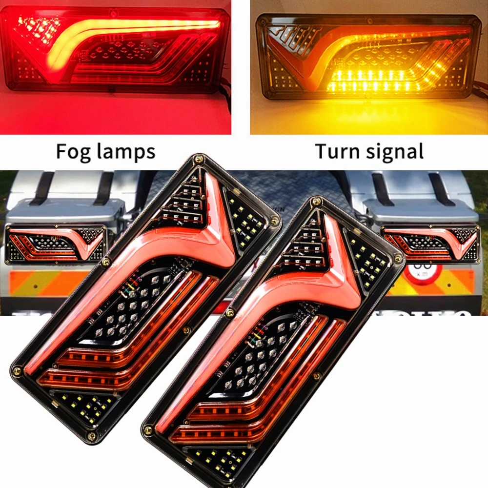 2PCS 12/24V Dynamic LED Truck Tail Light Turn Signal Rear Brake Lights ...