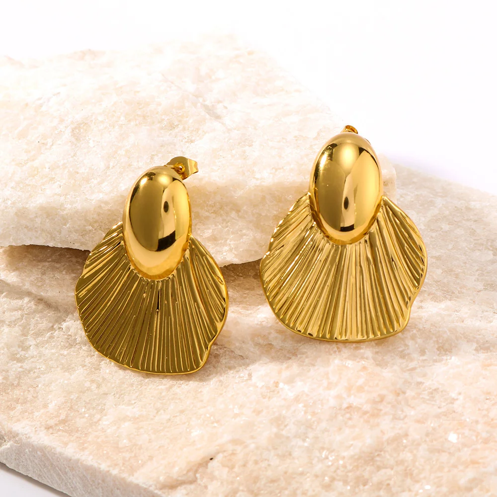 Stainless-Steel-Leaf-Texture-Earrings-Gold-Color-Titanium-Steel-Stud ...