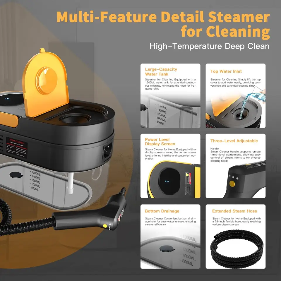 Steam Cleaner, 3-Level Adjustable Handle, 15s Heat Time, 1.69 Liter ...