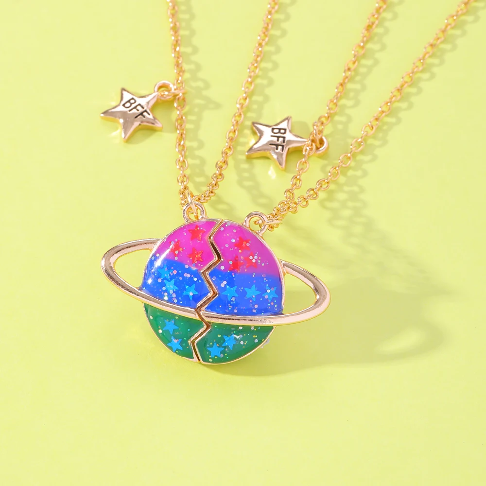 2-Pcs-Glitter-Enamel-BFF-Charm-Necklace-Set-Matching-Earth-Best-Friends ...