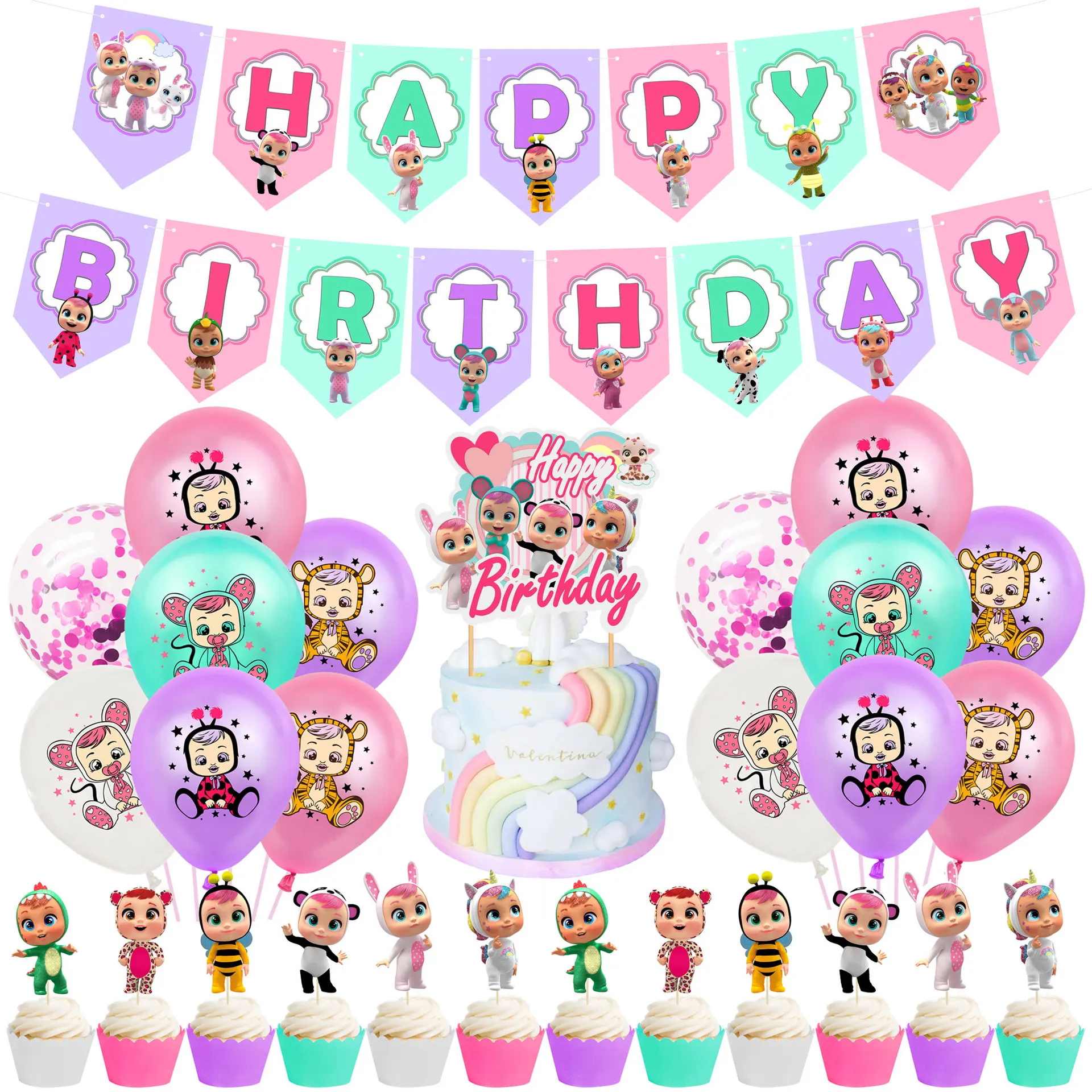 1Set Cry Babies Theme Balloons Happy Girls Birthday Party Decorations ...