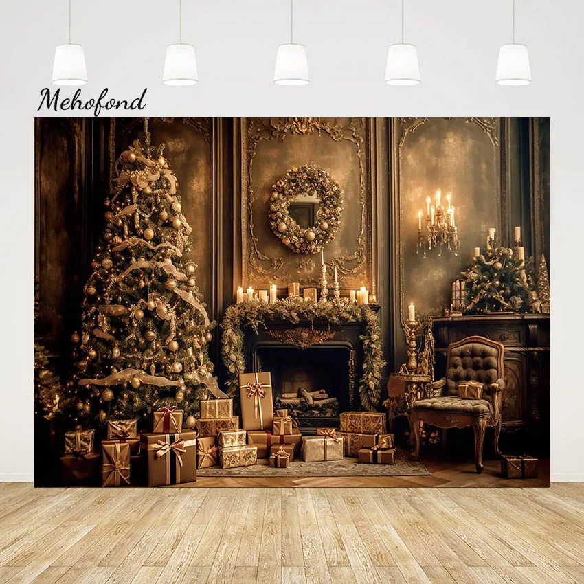 Mehofond-Photography-Backdrop-Vintage-Christmas-Fireplace-Wreath-Decor ...