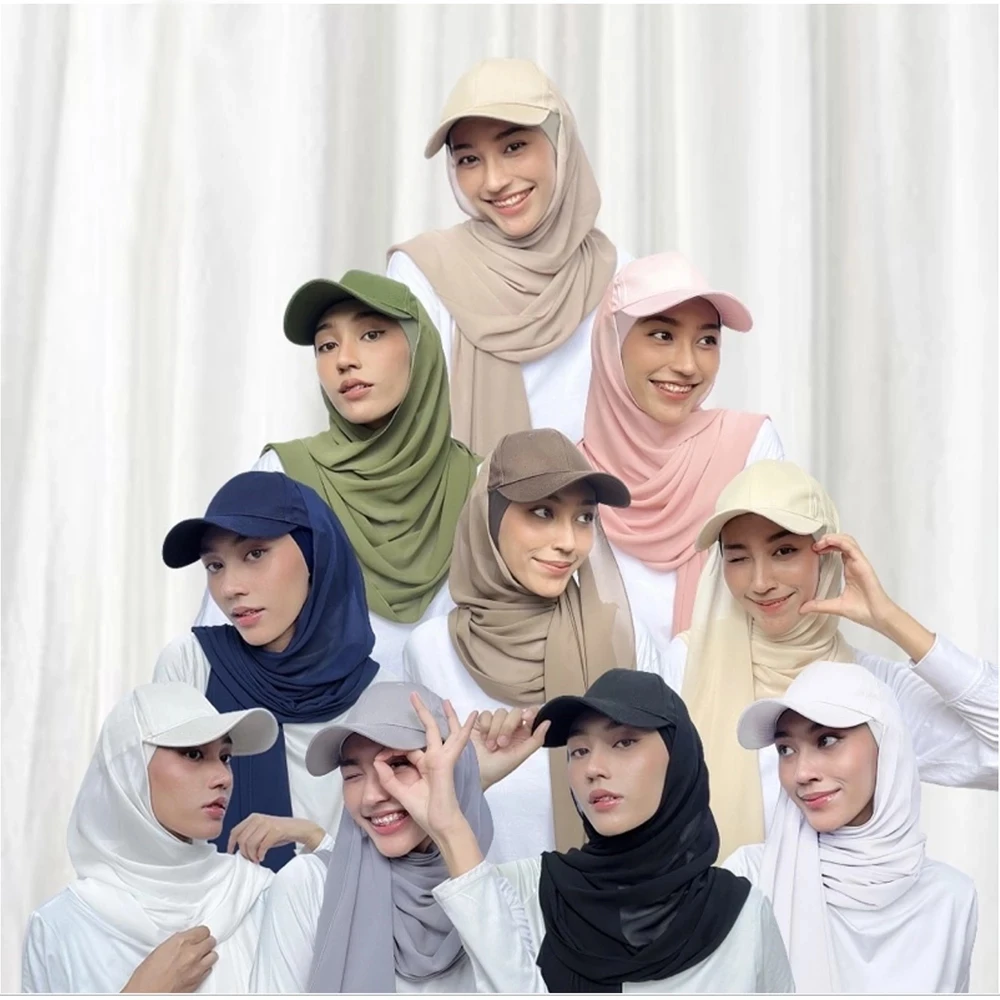 Musilm-Women-Chiffon-Hijab-With-Base-Ball-Cap-Summer-Sports-Cap-With ...
