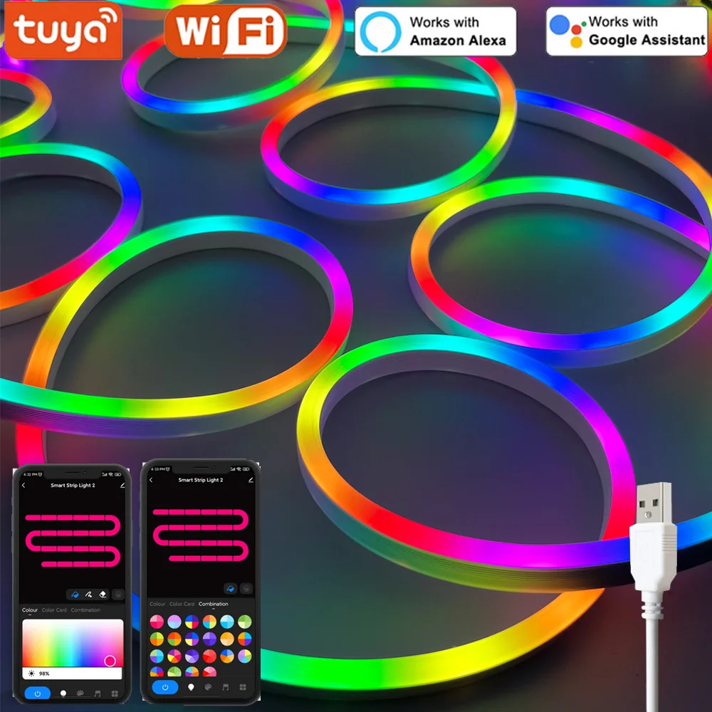 USB-RGBIC-Neon-LED-Strip-Lights-Tuya-Wifi-Addressable-Neon-Rope ...