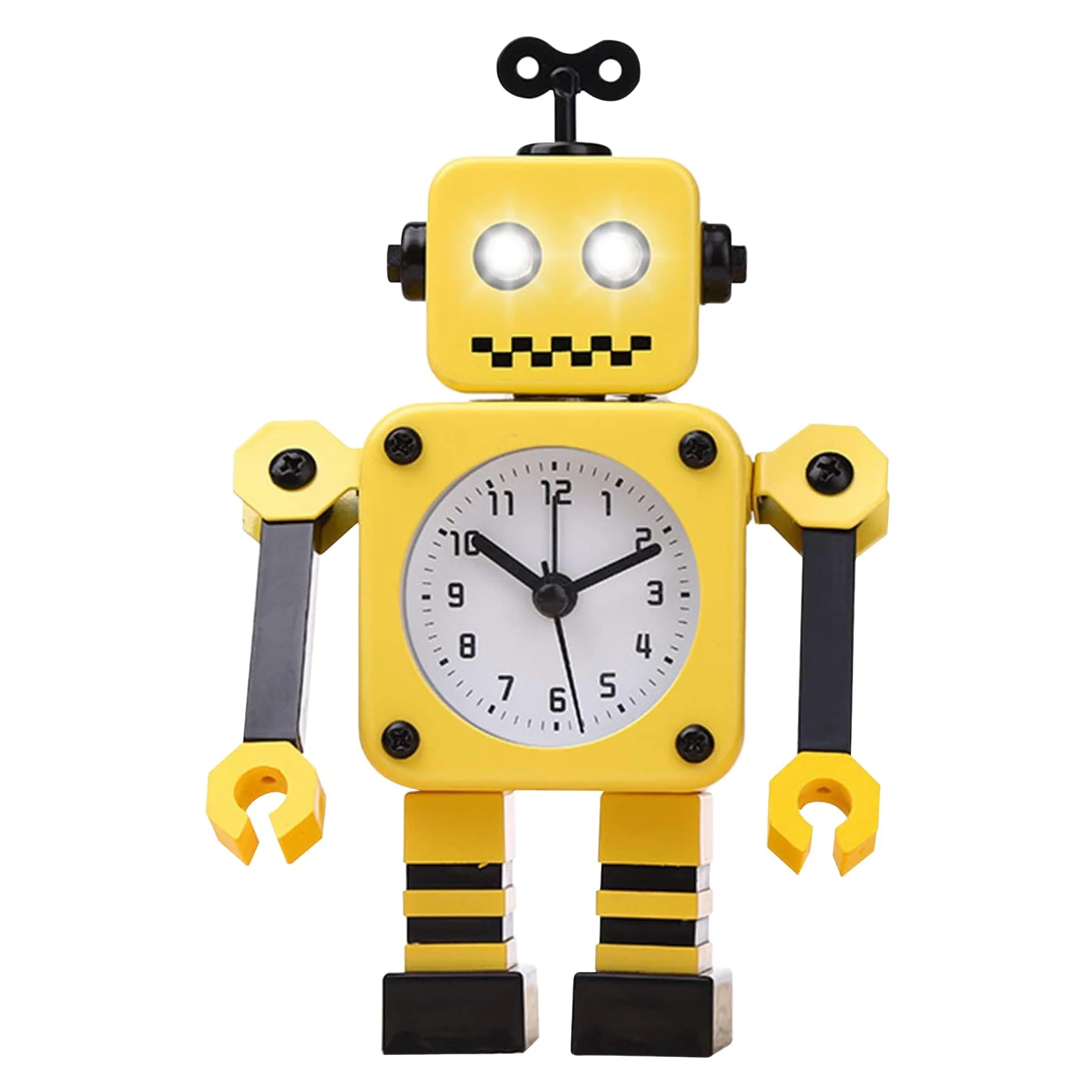 Robot-Digital-Alarm-Clock-Stainless-Non-Ticking-Quartz-Desk-Clock-with ...