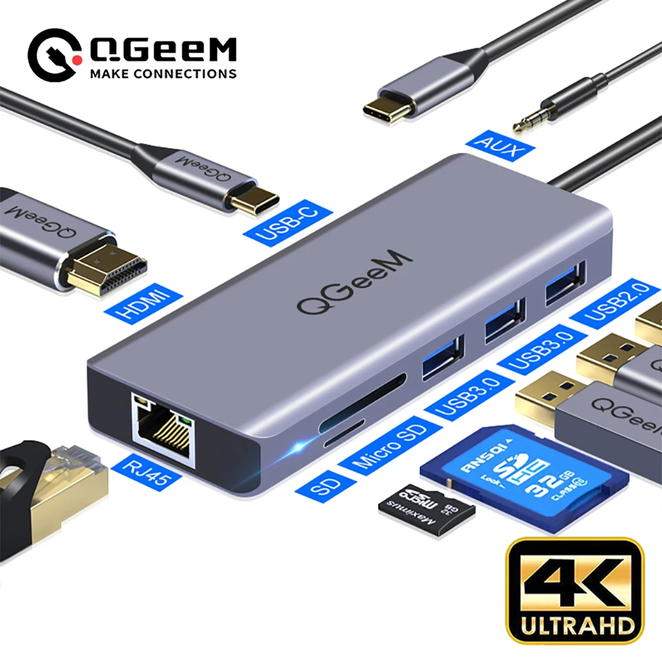 QGeeM Hub USB C para Macbook Pro Air, adaptador Multi USB tipo C 3,0 ...