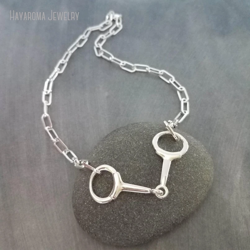 10Pcs Silver Plated Snaffle Bit Paperclip Chain Equestrian Necklace ...