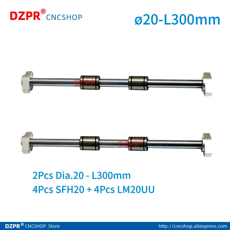 2Pcs diameter 20mm x 300mm Linear Shaft Hardened Rod + 4Pcs SHF20 20mm ...