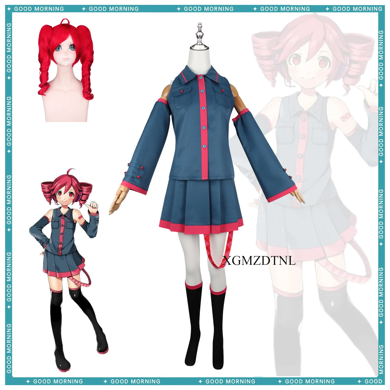 Vocaloid-UTAU-Kasane-Teto-Cosplay-Blue-Costume-Red-Wig-Anime-Vtuber ...