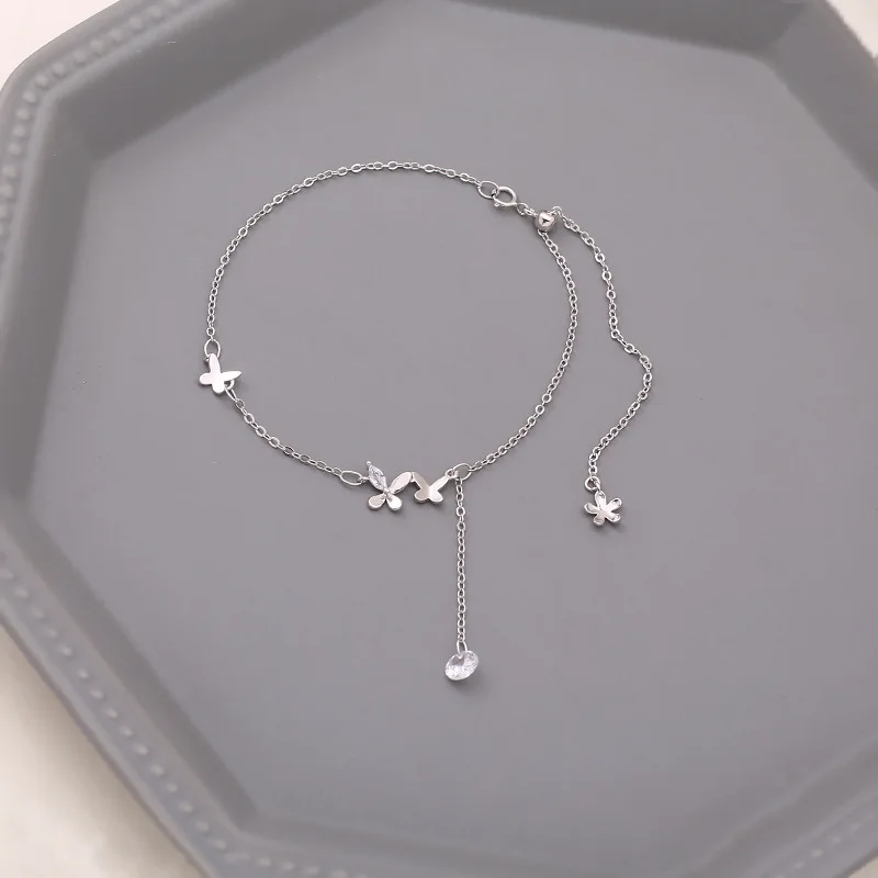 Sam-panda-925-Sterling-Silver-Butterfly-Anklet-for-Women-Delicate-Zircon-Tassel-Anklet-Bracelet ...