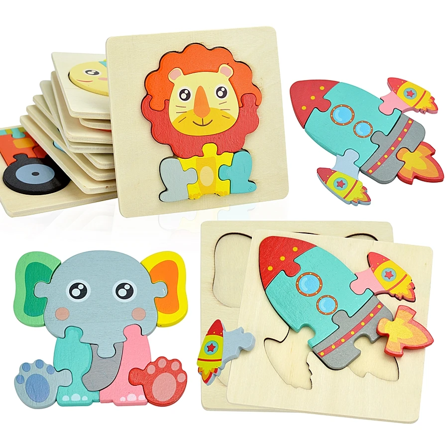 Montessori-Wooden-Baby-Toy-3d-Puzzle-Cartoon-Animal-Vehicle-Cognitive ...