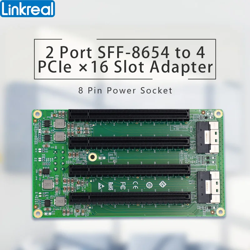 Linkreal 2 Port SFF-8654 to 4 PCIe x16 Slot Adapter-LRFCF944