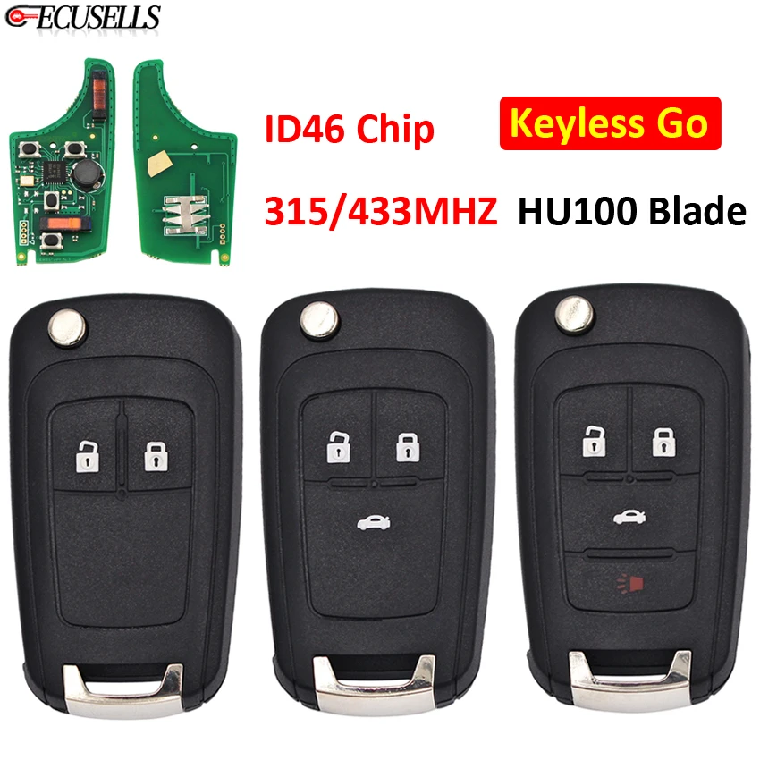 Keyless-go Remote Smart Car Key 315MHz 433MHz ID46 Chip HU100 Uncut ...