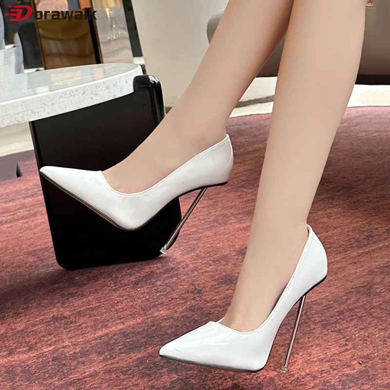 Chic-Designer-Women-12cm-Metal-Pumps-Glossy-Patent-Stilettos-High-Heels ...