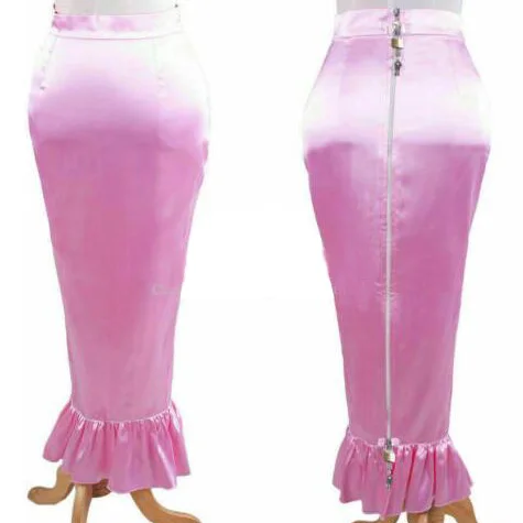 French-Sissy-Lockable-Hobble-Skirts-High-Waist-Fetish-Satin-Ruffles ...