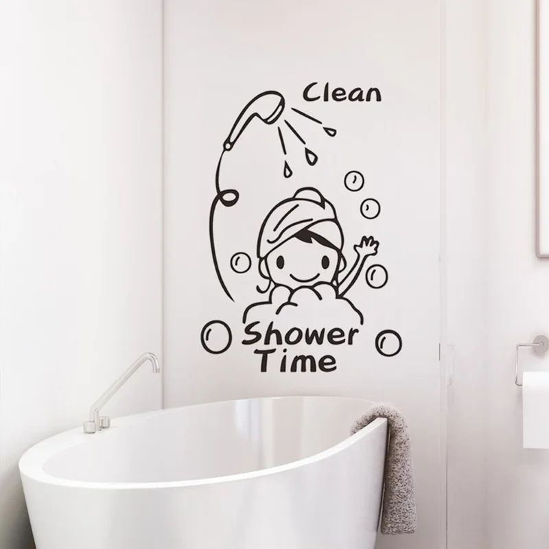 Clean-Shower-Time-Cute-Little-Girl-Child-Bathroom-Glass-Door-Wall ...