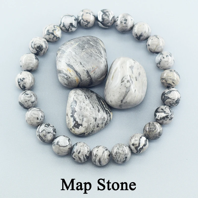 Real-Natural-Map-Stone-Round-Beads-Gray-Picasso-Stone-Beads-Bracelet ...