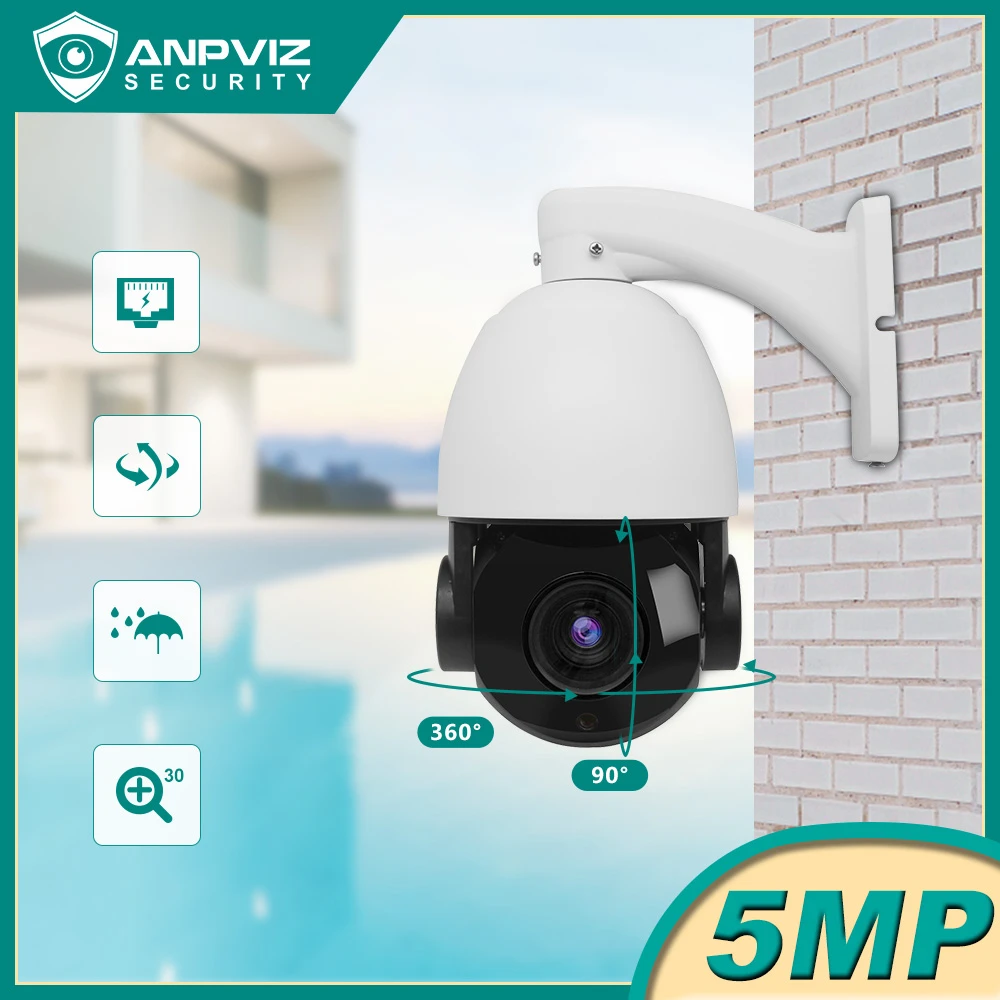 Anpviz 5mp Poe Ip Ptz Camera 30x Zoom Outdoor Security Dome Surveillance Cam Ir Range 50m Motion ...