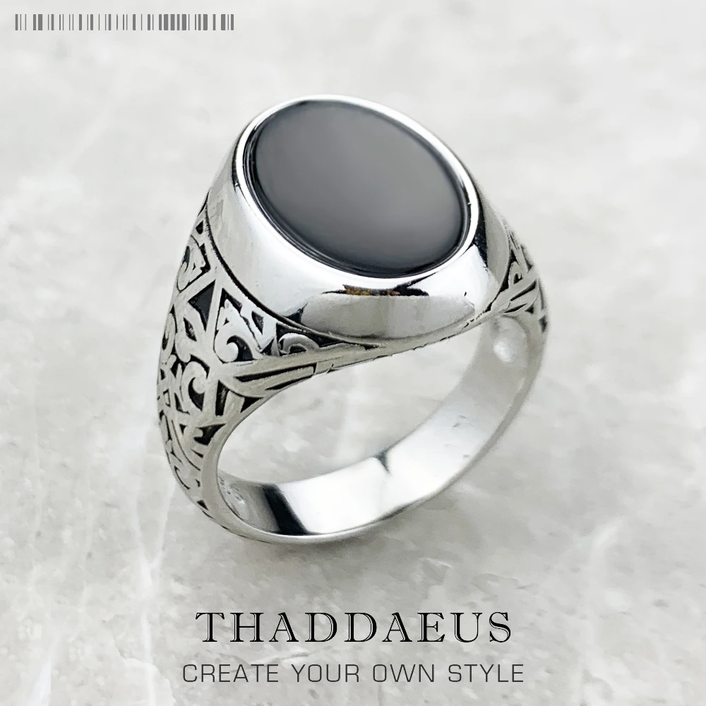 Black Oval Signet Ring Europe Style Fine Jewelry For Women Men Summer ...