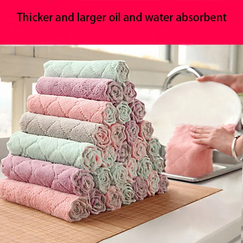 Double-sided-Absorbent-Wipes-Thickened-Coral-Fleece-Hand-Towel-Kitchen ...