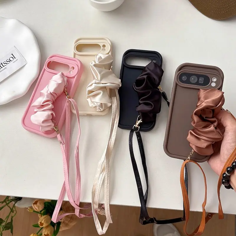 Silk Scarf Wristband Rope Phone Case For Google Pixel 7 8 9 Pro XL 7A ...