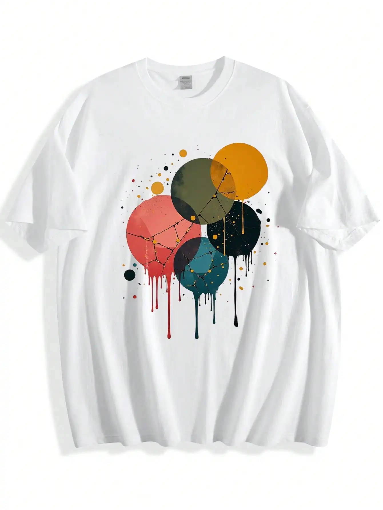 Women's Abstract Drip Graphic T-Shirt - Crisp White Casual Tee With ...
