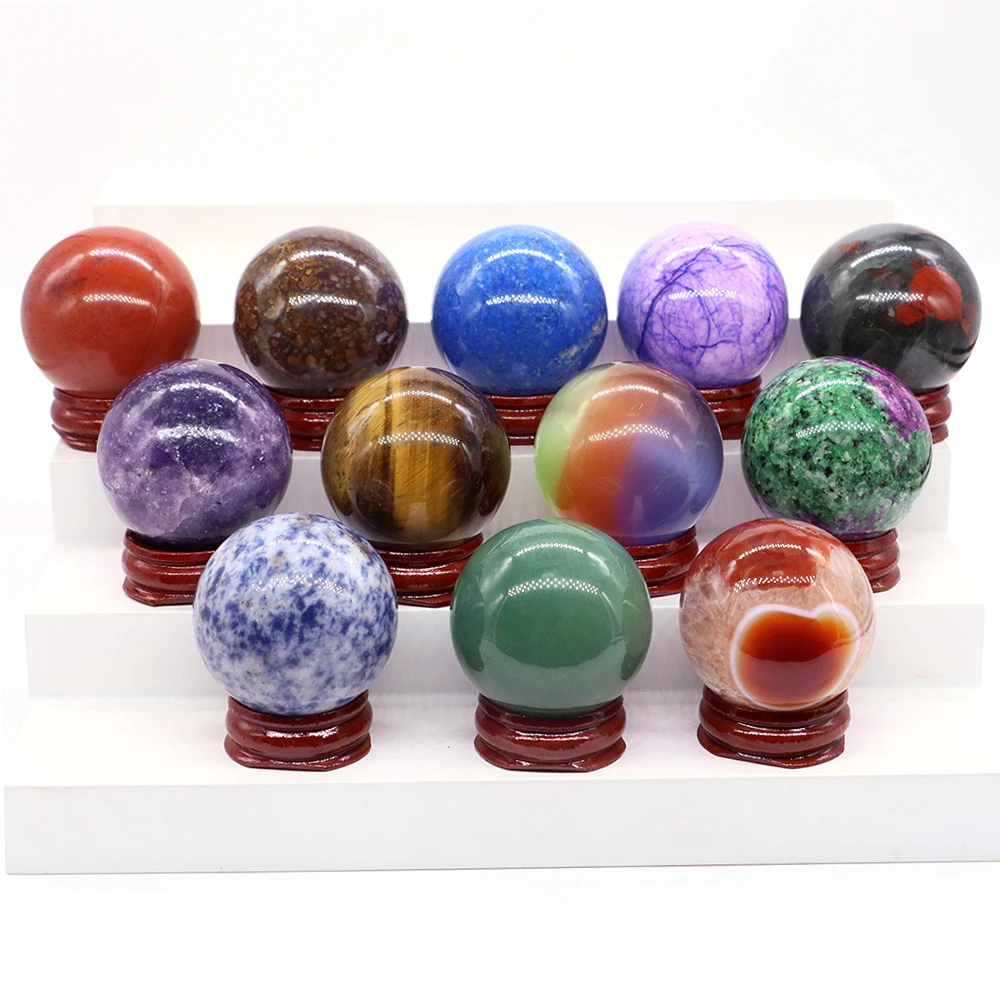 40mm Natural Quartz Stone Round Sphere Amethyst Crystal Polished Globe ...