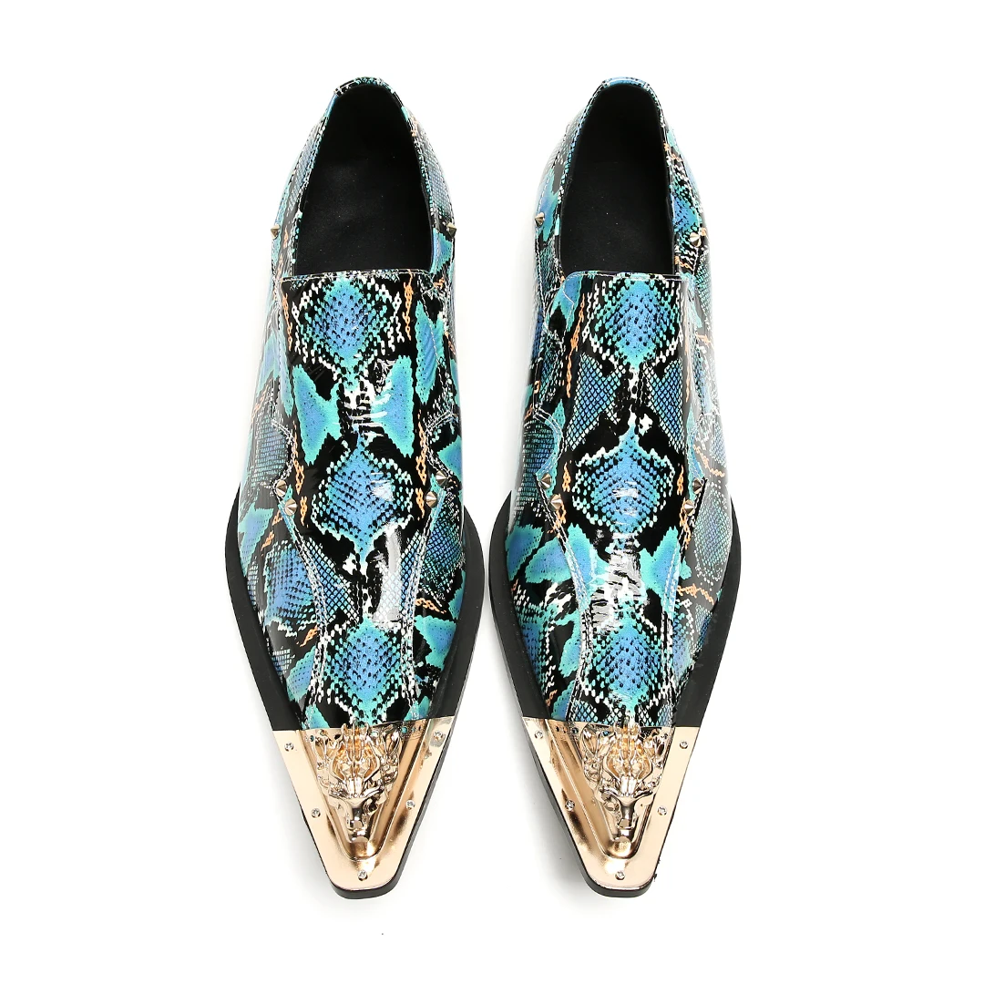 Handmade-Blue-Snake-Pattern-Men-Pointed-Toe-Shoes-Party-Nightclub-Dress ...