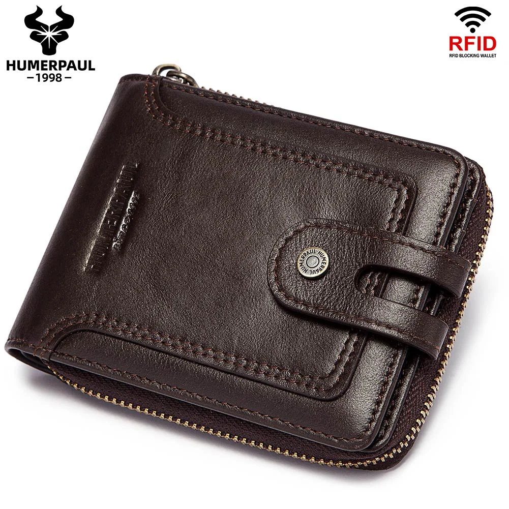 HUMERPAUL-Cowhide-Genuine-Leather-Men-Wallet-RFID-Blocking-Multi-card ...